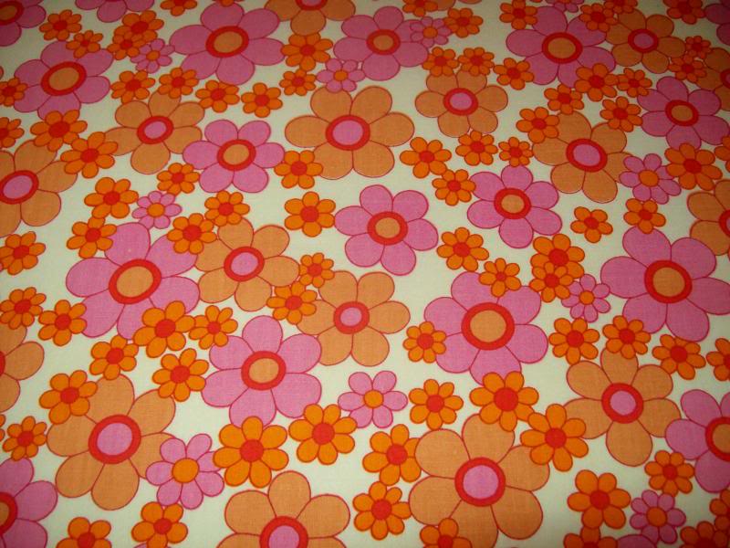 TISSU VINTAGE ANNEES 70 FLEURS HIPPIE*